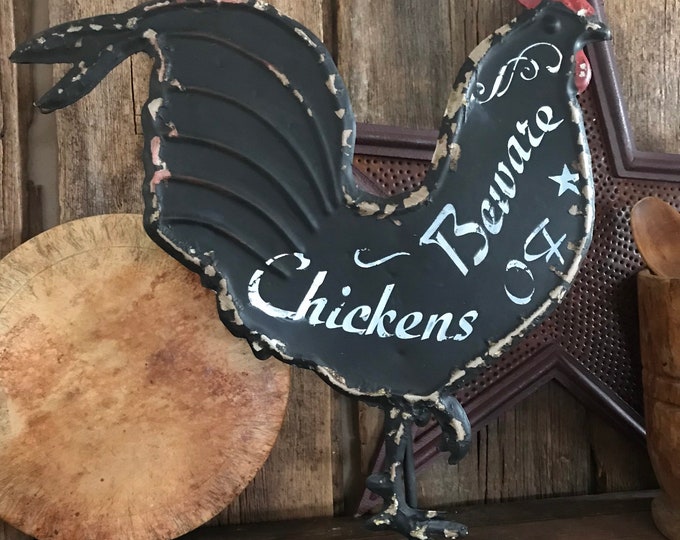 Metal Rooster Folk Art Beware of Chickens Sign - Etsy