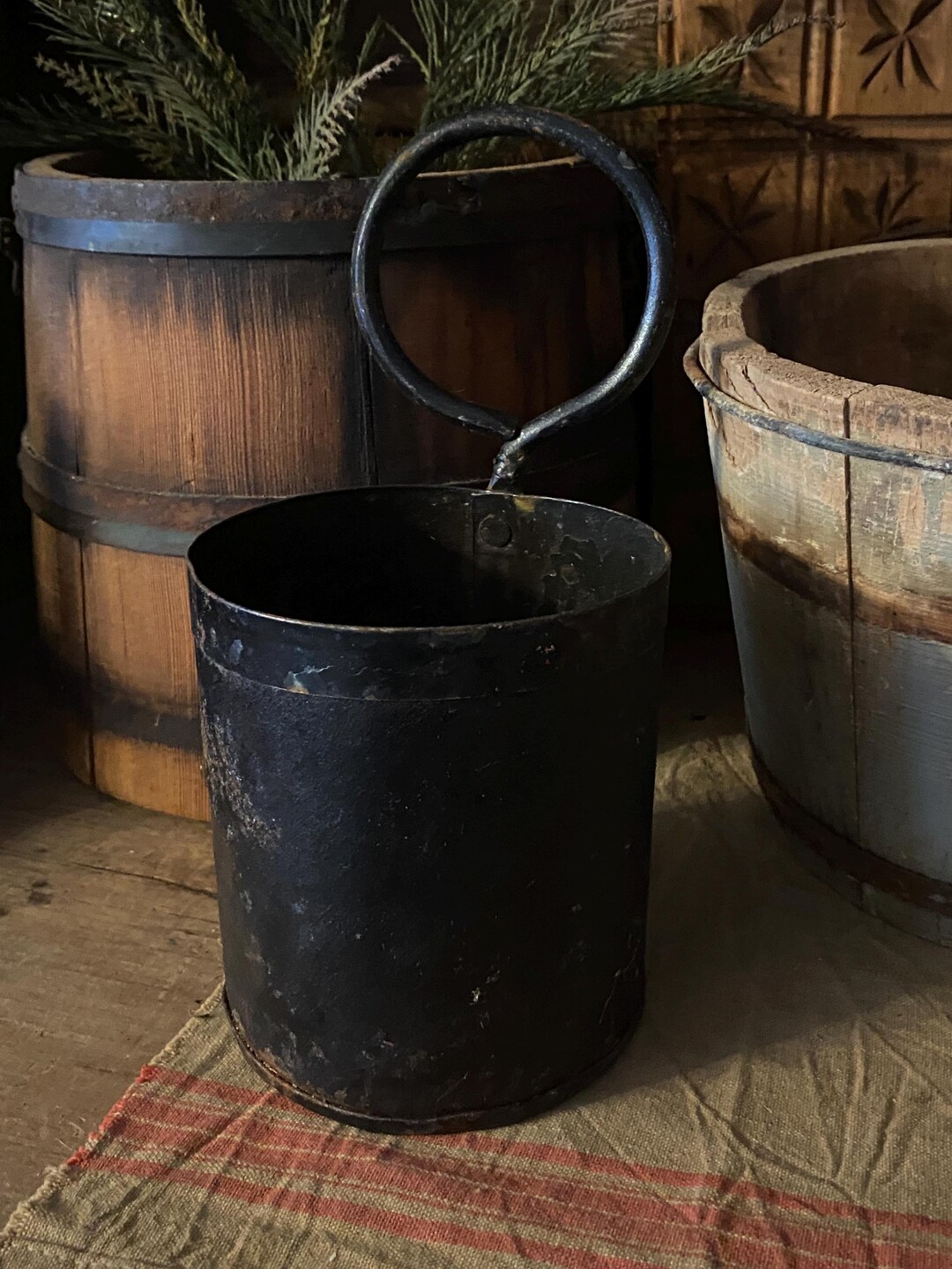 Primitive Wall Bucket Black Metal - Etsy