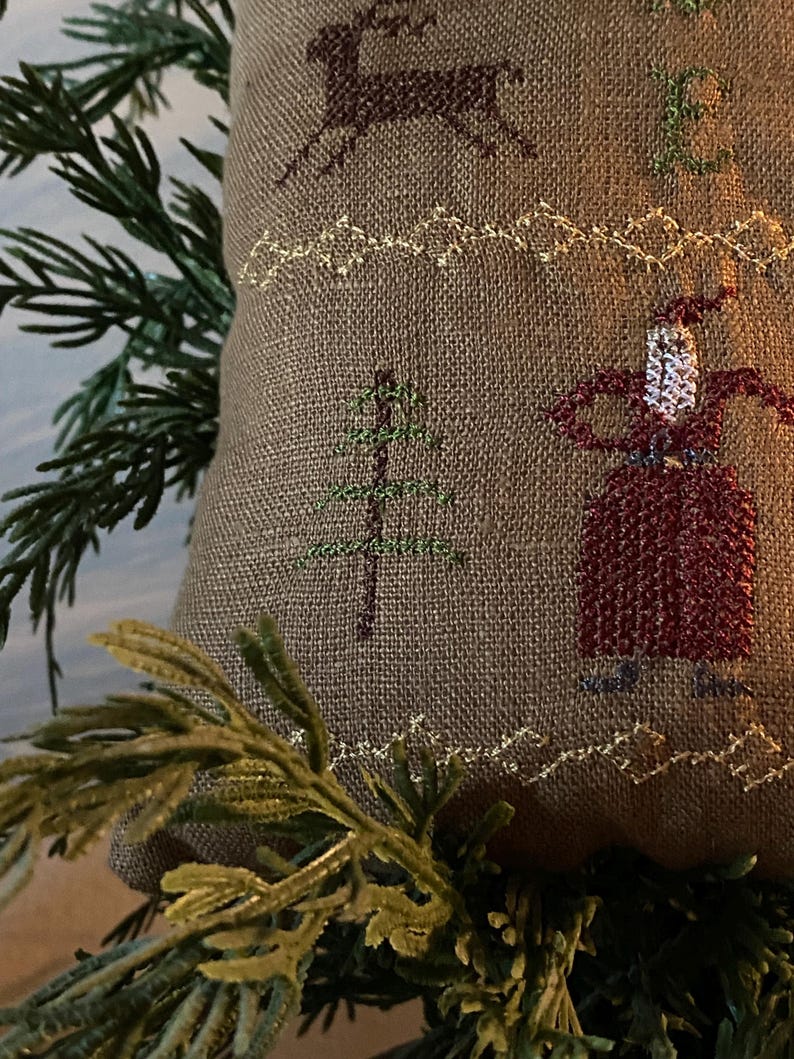 Cross Stitch ABCD Sampler Santa Pillow Tick Primitive Bowl Trencher ...