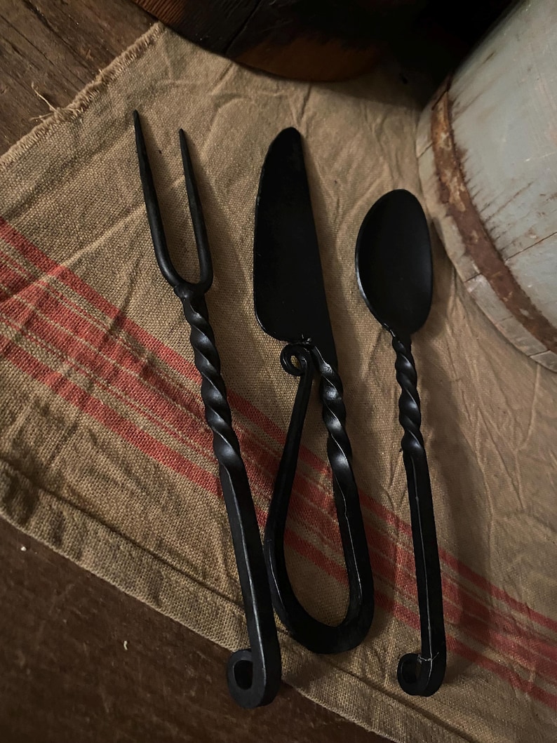 Primitive Cutlery Set Wrought Iron Hand Forged Primitive Utensils - Etsy