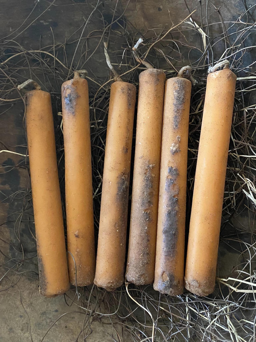 Hand Poured Beeswax Candles Long Candle Stick Muted Orange Grubby ...