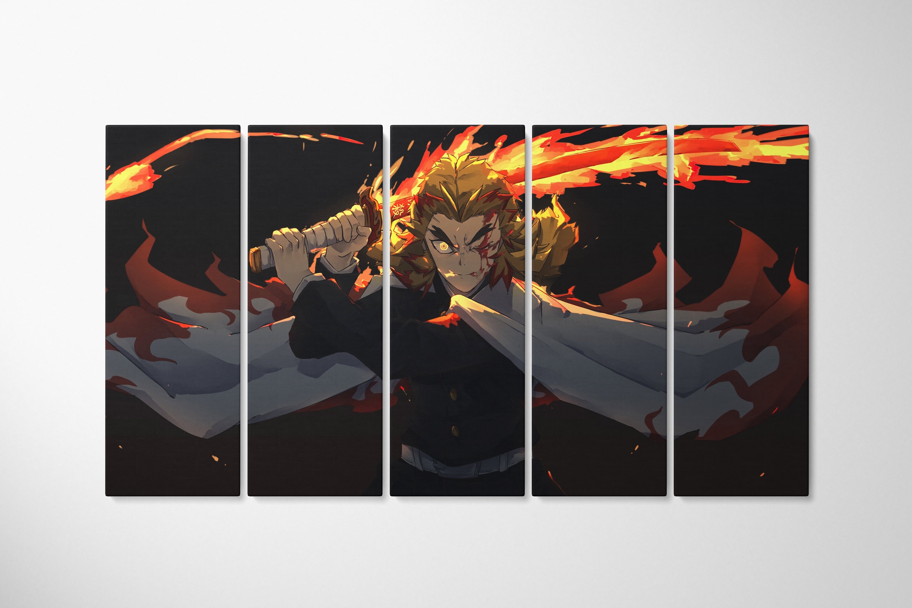 Kyojuro Rengoku Demon Slayer 5 Piece Canvas Wall Art, Kimetsu No Yaiba ...