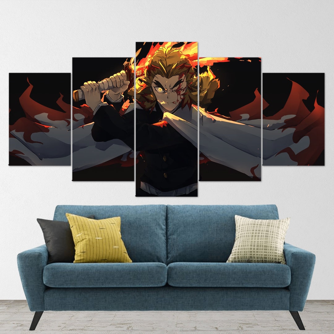Kyojuro Rengoku Demon Slayer 5 Piece Canvas Wall Art, Kimetsu No Yaiba ...