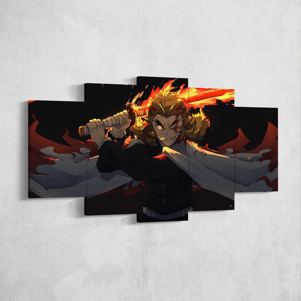 Kyojuro Rengoku Demon Slayer 5 Piece Canvas Wall Art, Kimetsu No Yaiba ...