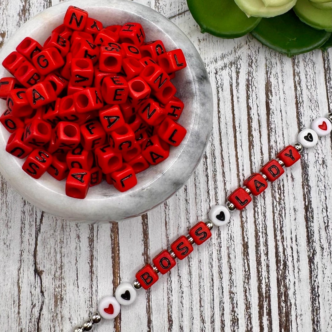 6 X 6mm Red and Black Cube Alphabet Letter Acrylic Bead/ Cube Letter ...