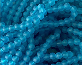 6mm Royal Blue Frosted Sea Glass Bead 31 Inch Strand / Approx 140 Beads ...