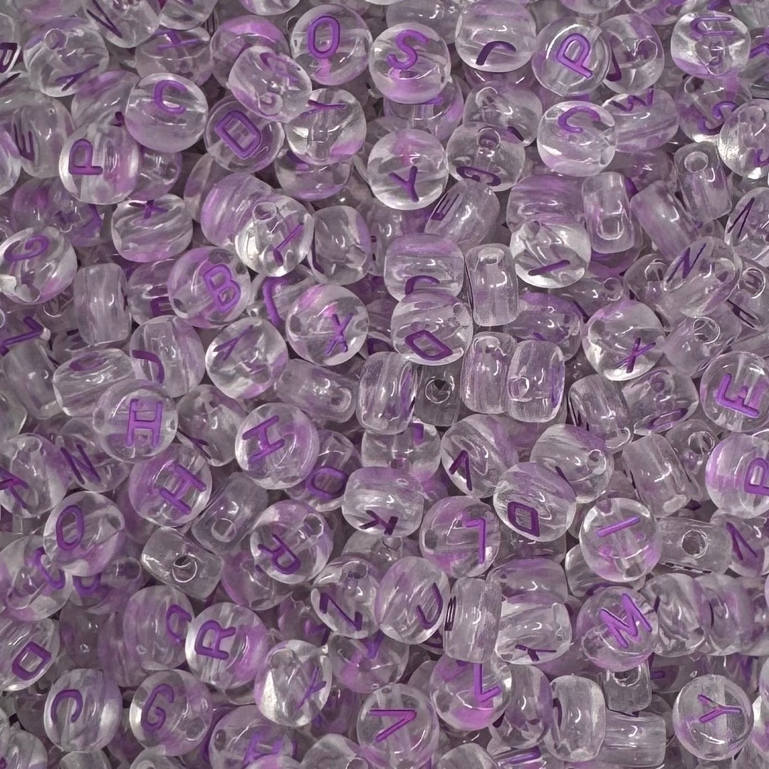 FINAL SALE*** 7mm Purple Clear Alphabet Letter Acrylic Beads/ Round ...