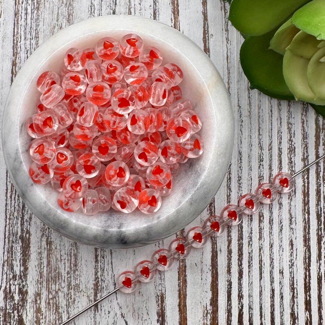 NEW*** 7mm Clear Red Heart Letter Acrylic Bead/ Round Heart Beads ...