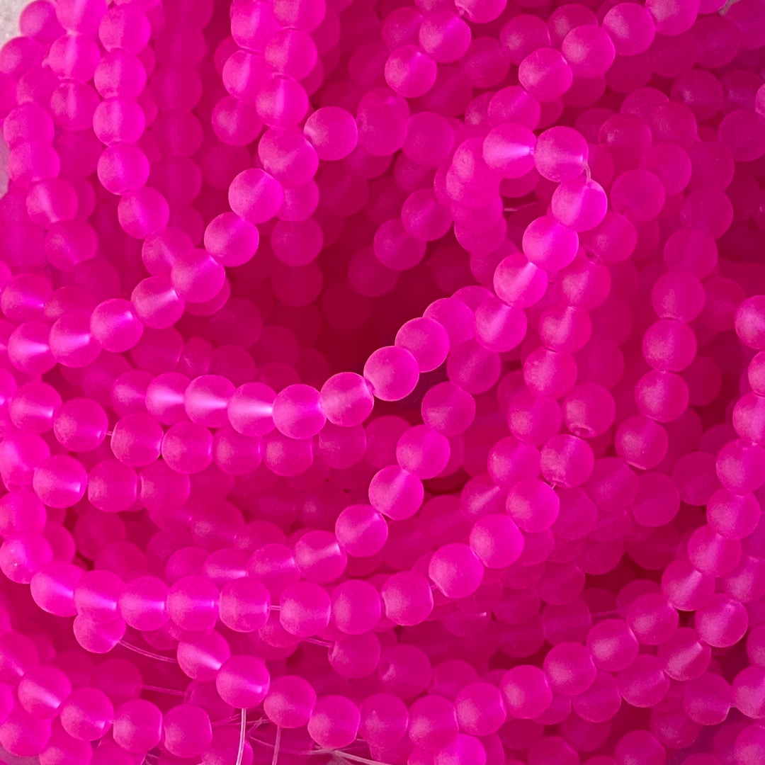 6mm Hot Pink Frosted Sea Glass Bead 31 Inch Strand / Approx 140 Beads ...