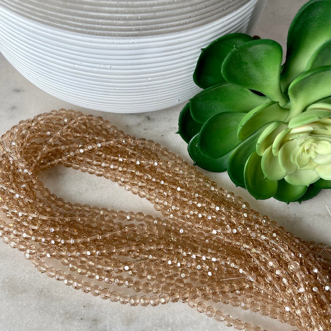 NEW SIZE 6mm Round Faceted Champagne Gold Crystal Glass Bead 21 Inch ...