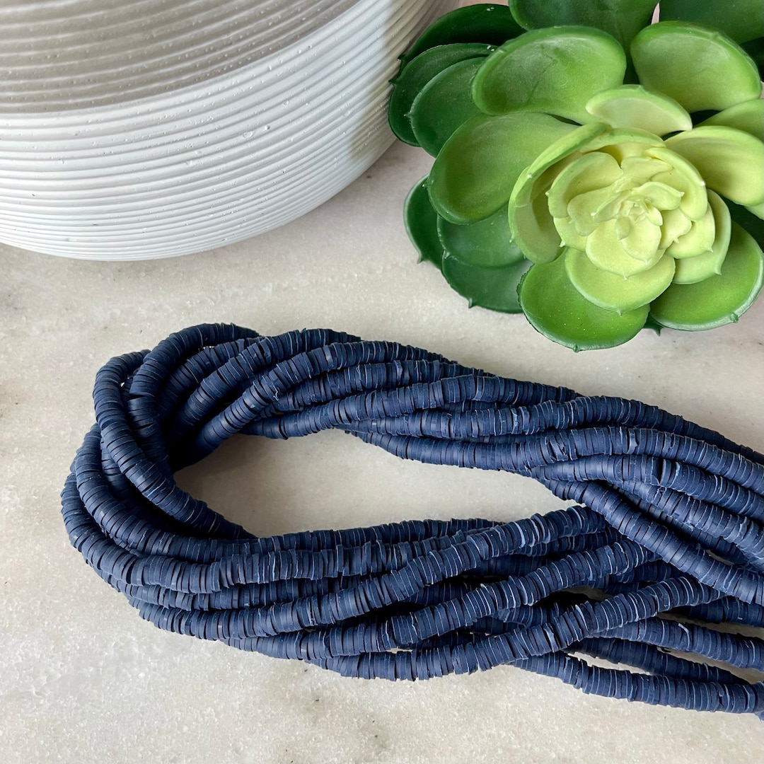 6mm ~ 6.5mm Navy Blue Heishi 15.5 & 17.5 Inch Strand / African Disk ...