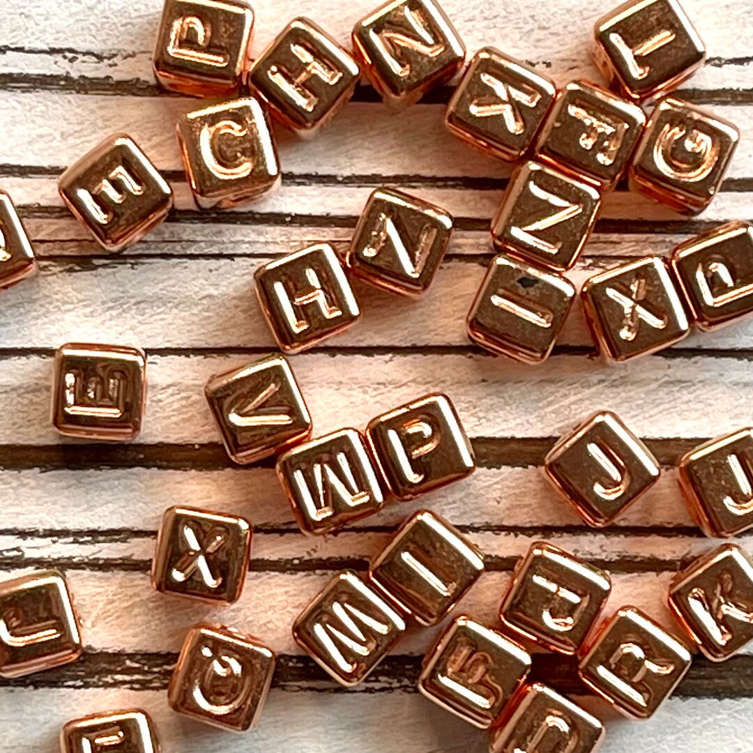 7mm Rose Gold Cube Alphabet Letter Plastic Bead/ Cube Letter Bead ...