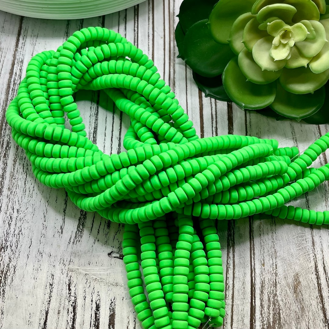 6mm X 3mm Spring Bright Green Chunky Polymer Clay Rondelle 16 Inch ...
