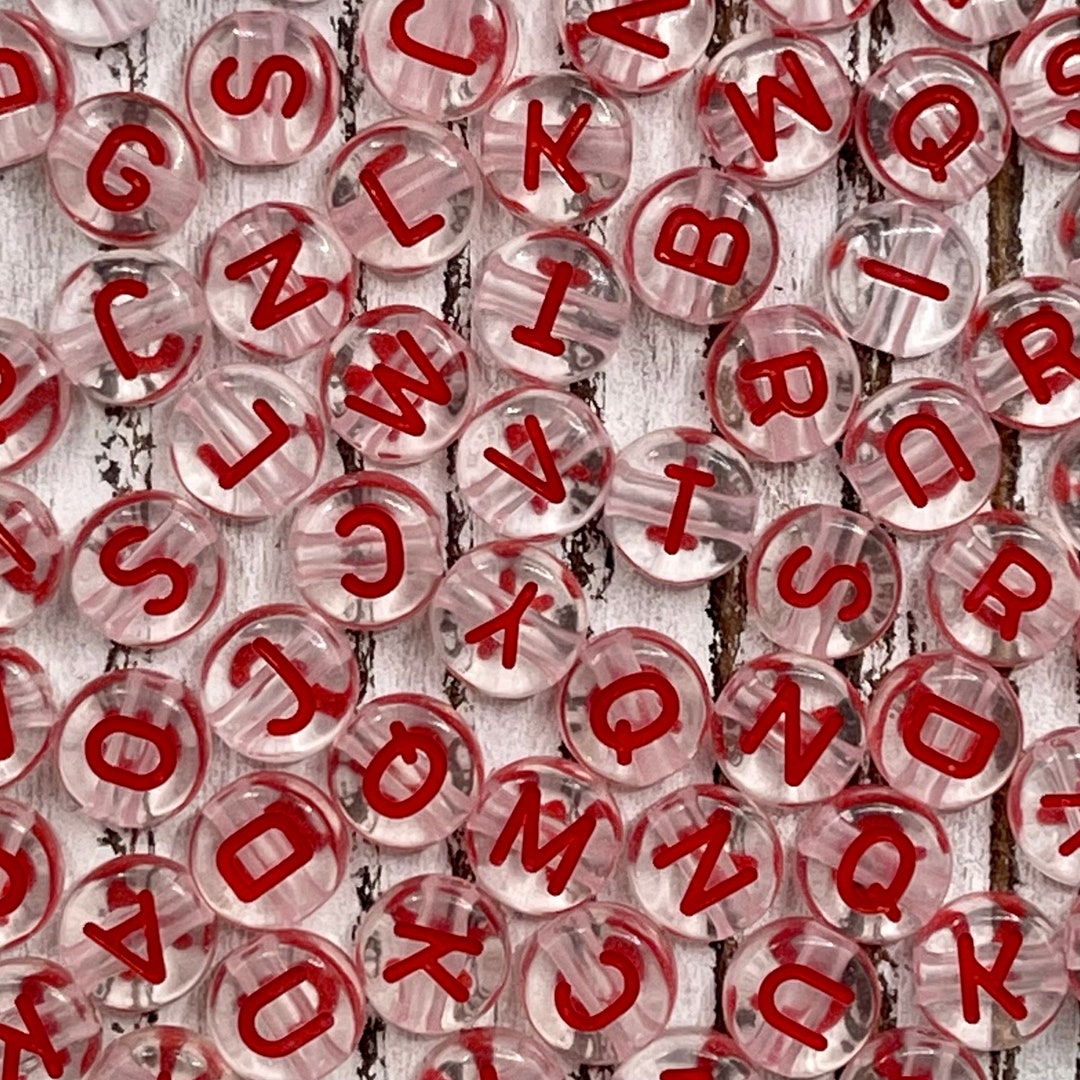 7mm Clear and Red Alphabet Letter Acrylic Bead/ Round Letter Beads ...