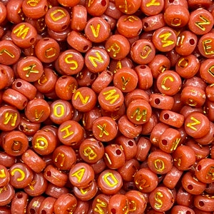 7mm Sunset Red Orange Copper Gold Letter Acrylic Bead/round Letter ...