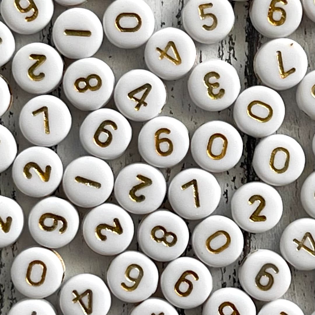 7mm White and Copper Number Acrylic Beads/ Round Number Beads/ Acrylic ...