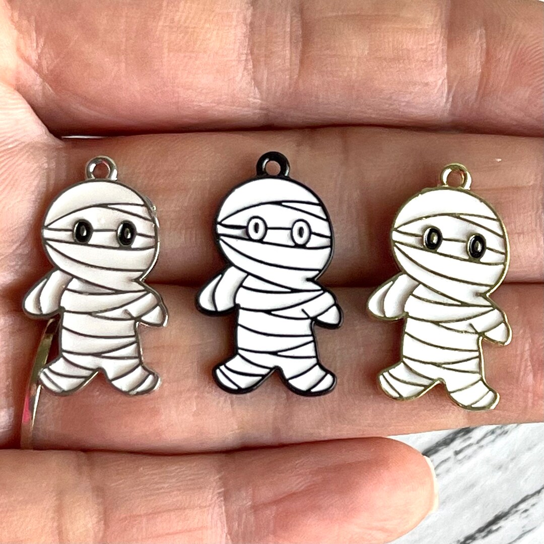 FINAL SALE 5 Black Gold Silver Mummy Charm/ Halloween Charm/ Enamel ...
