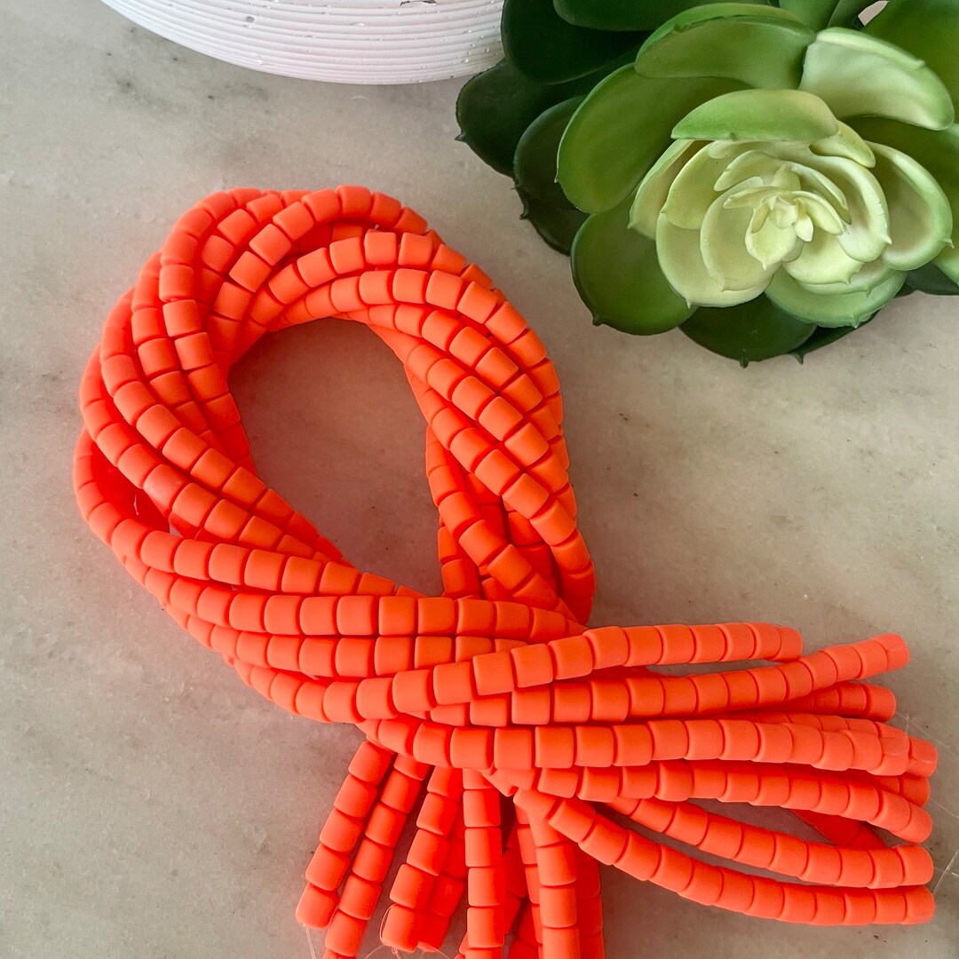 6mm Bright Orange Chunky Polymer Clay Tube 15 Inch Strand / African ...