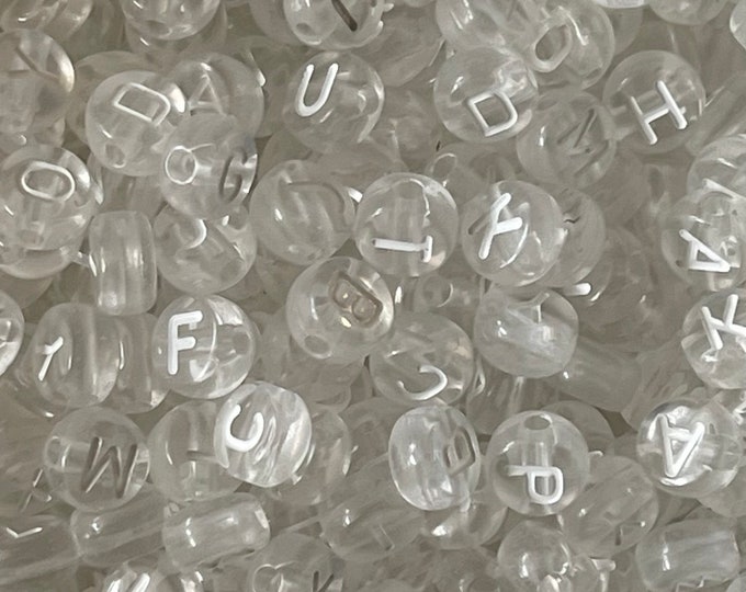 FINAL SALE*** 7mm Clear White Alphabet Letter Acrylic Beads/ Round ...
