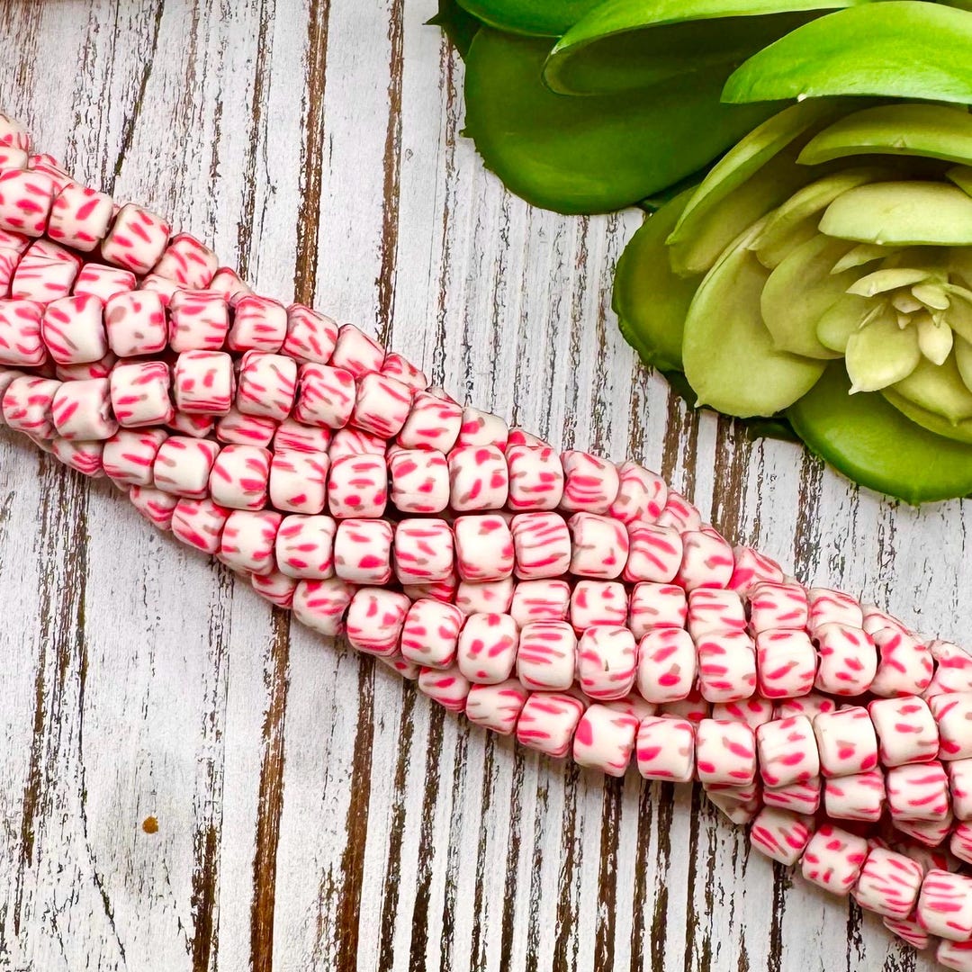 NEW 6mm Hot Pink and Tan Confetti Sprinkle Chunky Polymer Clay Tube 15 ...