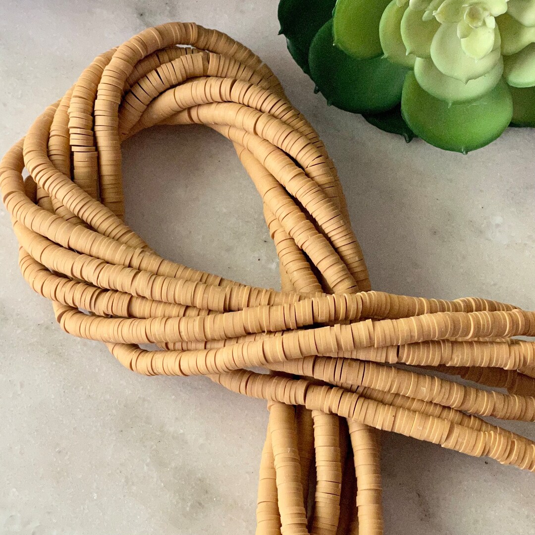 6mm Caramel Latte Camel Tan Heishi 15.5 Inch Strand / African Disk ...
