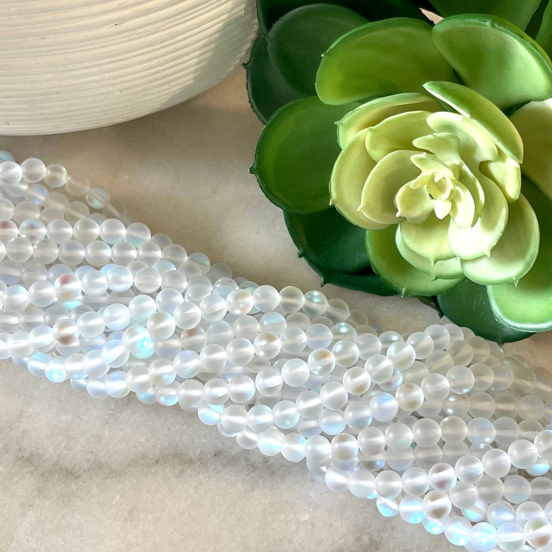 6mm Rainbow Synthetic Mermaid Moonstone / Mystic Aura Quartz / White ...