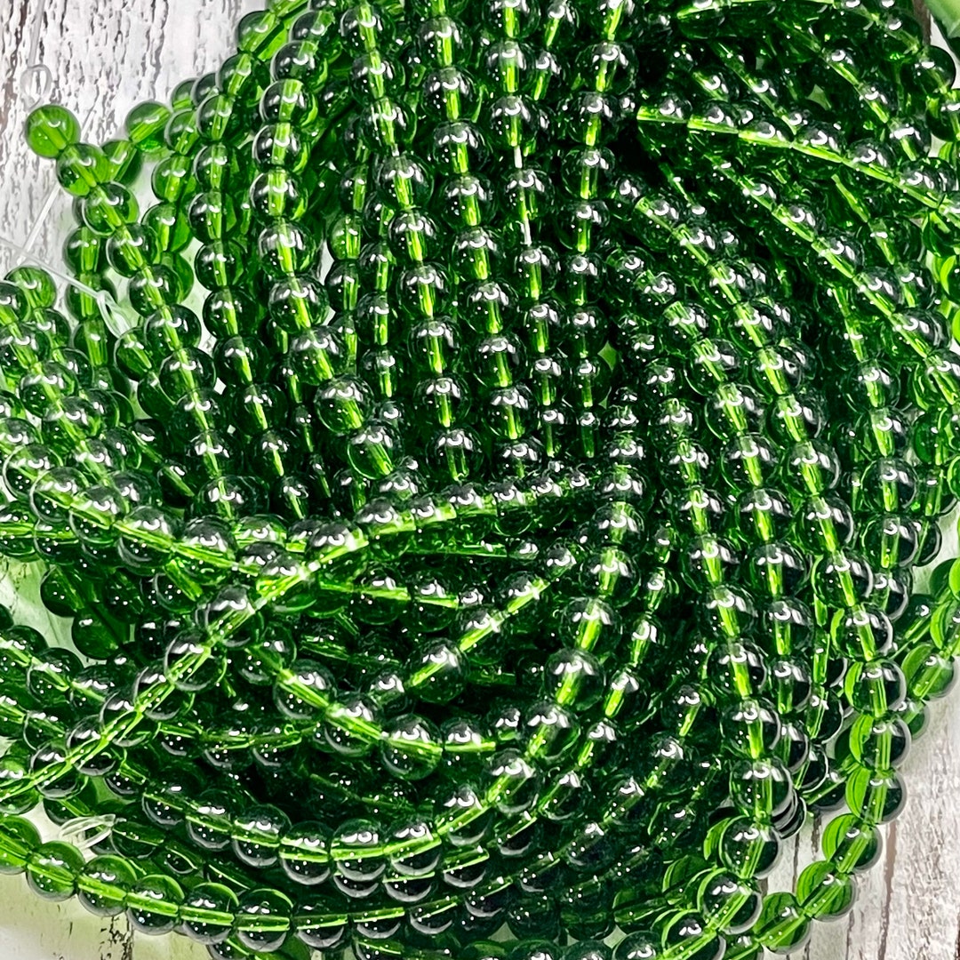 FINAL SALE*** 6mm Green Translucent Glass Bead 13 Inch Strand / Approx ...