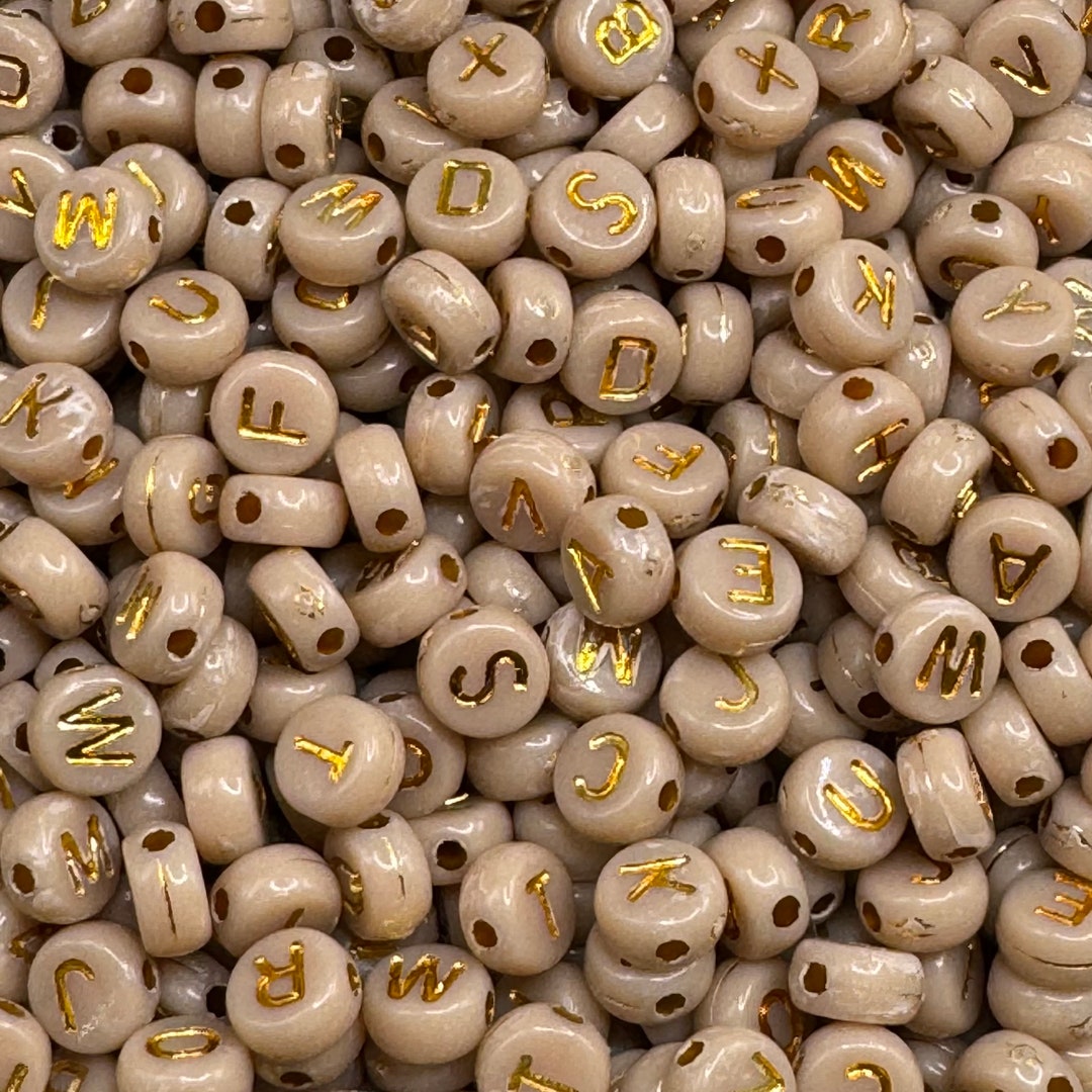 7mm Light Brown Tan Copper Gold Letter Acrylic Bead/round Letter Beads ...