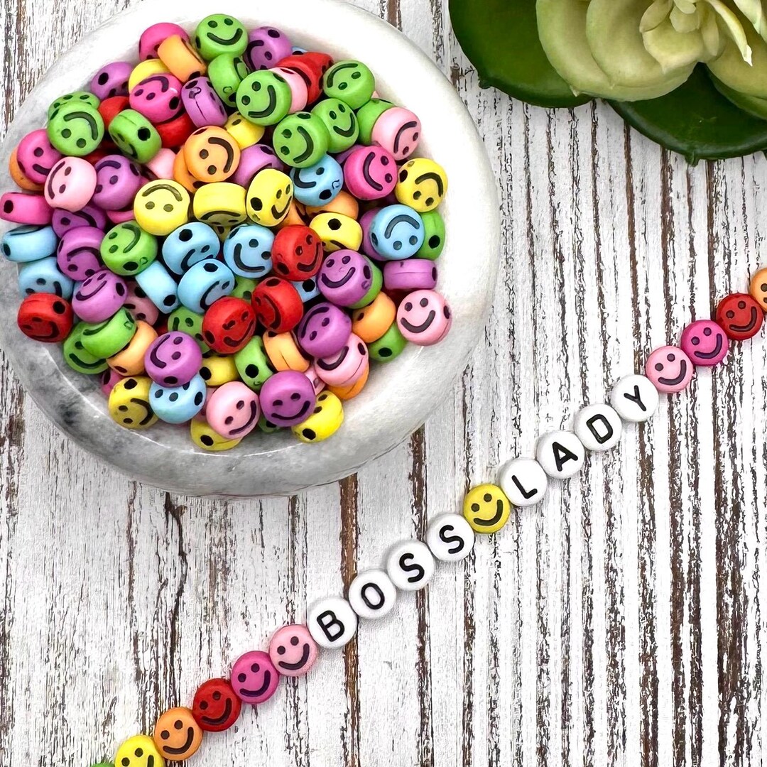 7mm White Rainbow Smile Emoji Accent Acrylic Bead/ Acrylic Beads ...