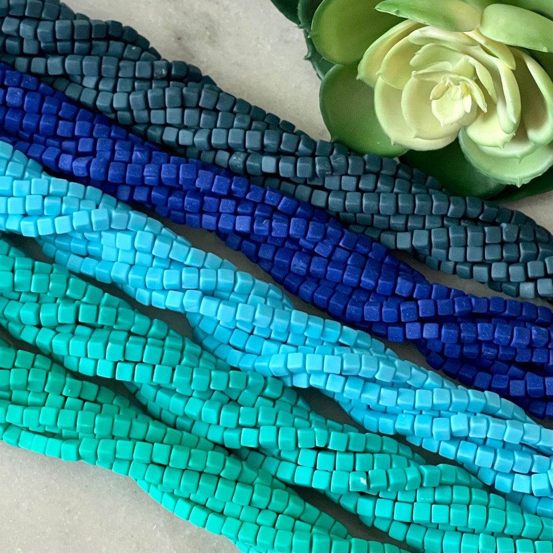 4mm X 4mm Green Blue Teal Turquoise Chunky Polymer Clay Cube 15.5 Inch ...