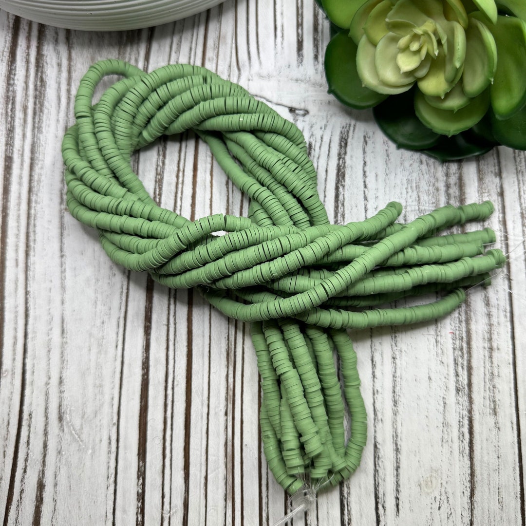FINAL SALE*** 2 Strands - 6mm Light Olive Camo Green Heishi 15.5 Inch ...