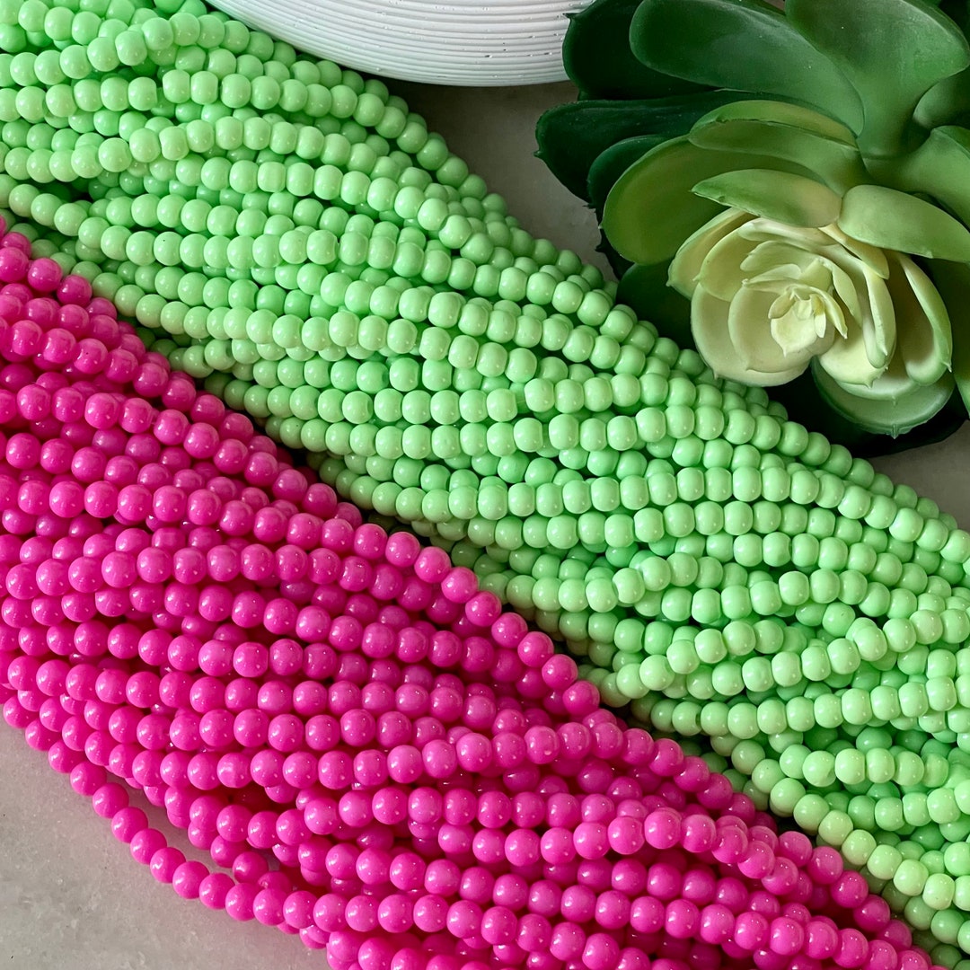 6mm Opaque Glass Bead 31 Inch Strand / Approx 140 Beads/ 6mm Hot Pink ...