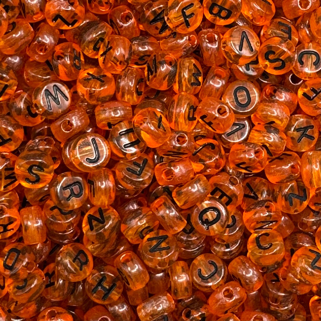 7mm Orange and Black Alphabet Letter Acrylic Bead/ Round Letter Beads ...