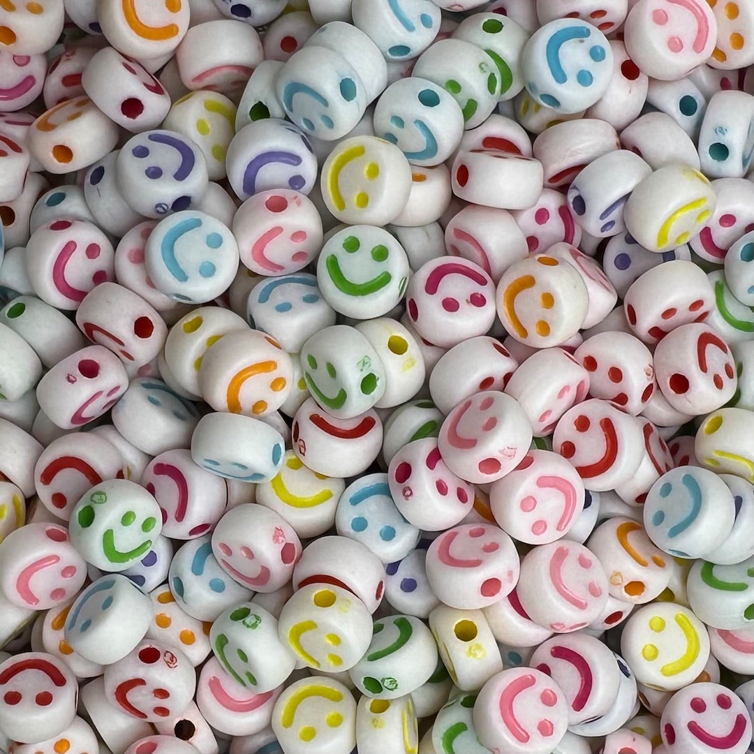 FINAL SALE*** 7mm White Rainbow Smile Emoji Accent Acrylic Bead ...