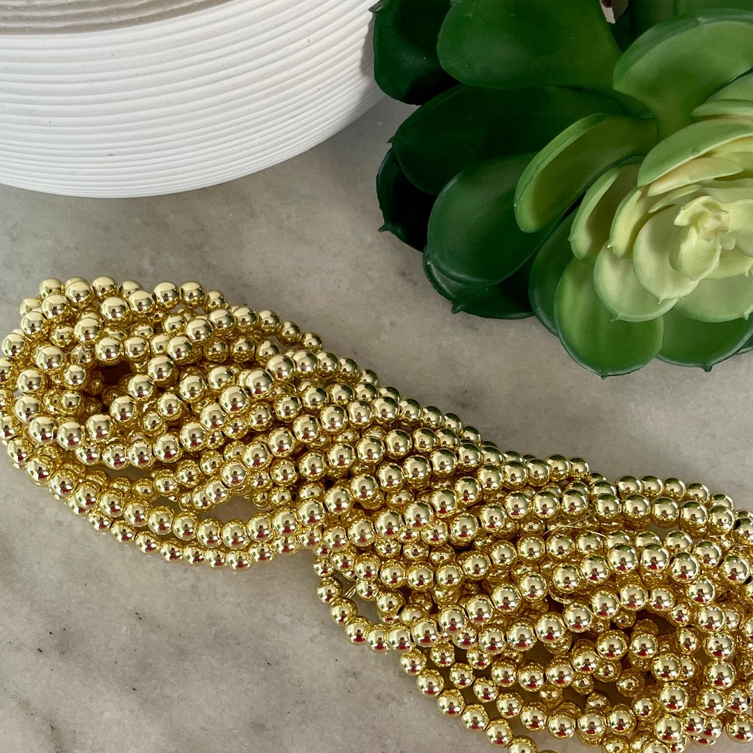 6mm Light Gold Electroplated Bubblegum Hematite Round Bead Strand 15.5 ...
