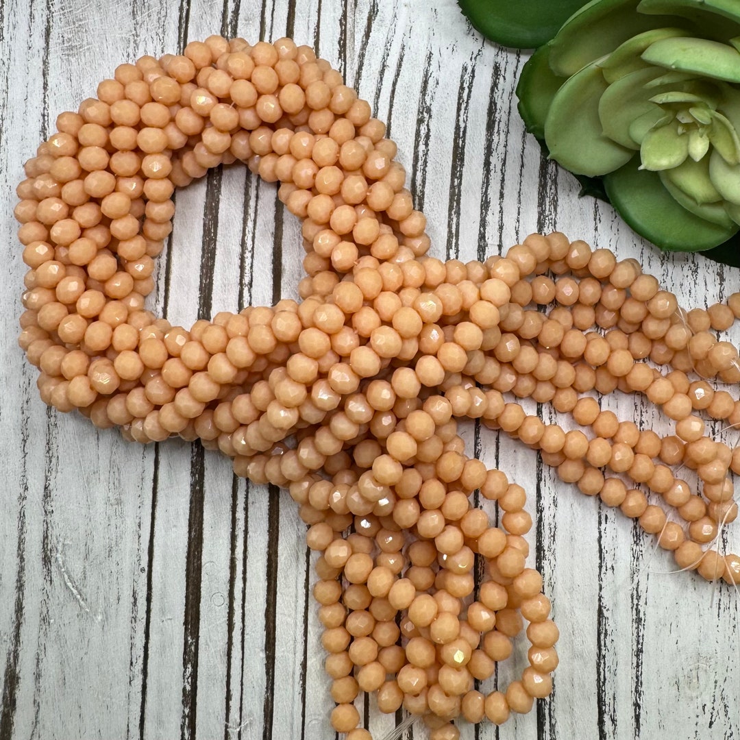 6mm X 4mm Round Faceted Solid Dark Peach Crystal Glass Bead 17 Inch ...