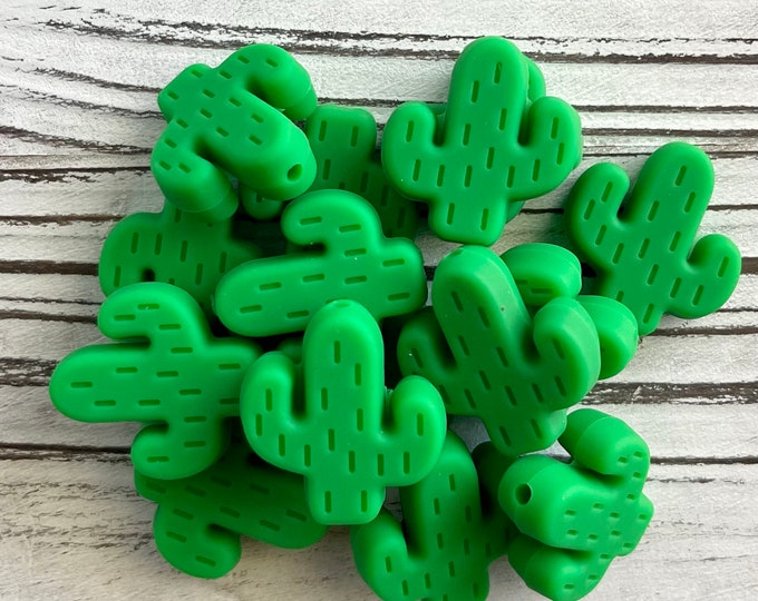 FINAL SALE*** Five (5) 25-27mm Bright Green Cactus Silicone Focal Bead ...