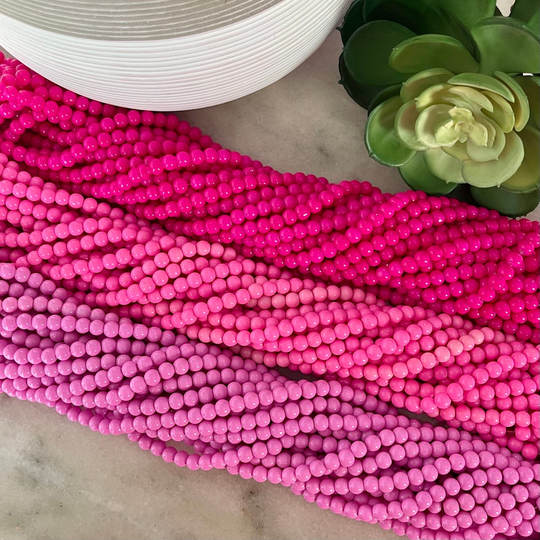 6mm Opaque Glass Bead 31 Inch Strand / Approx 140 Beads/ 6mm Hot Pink ...