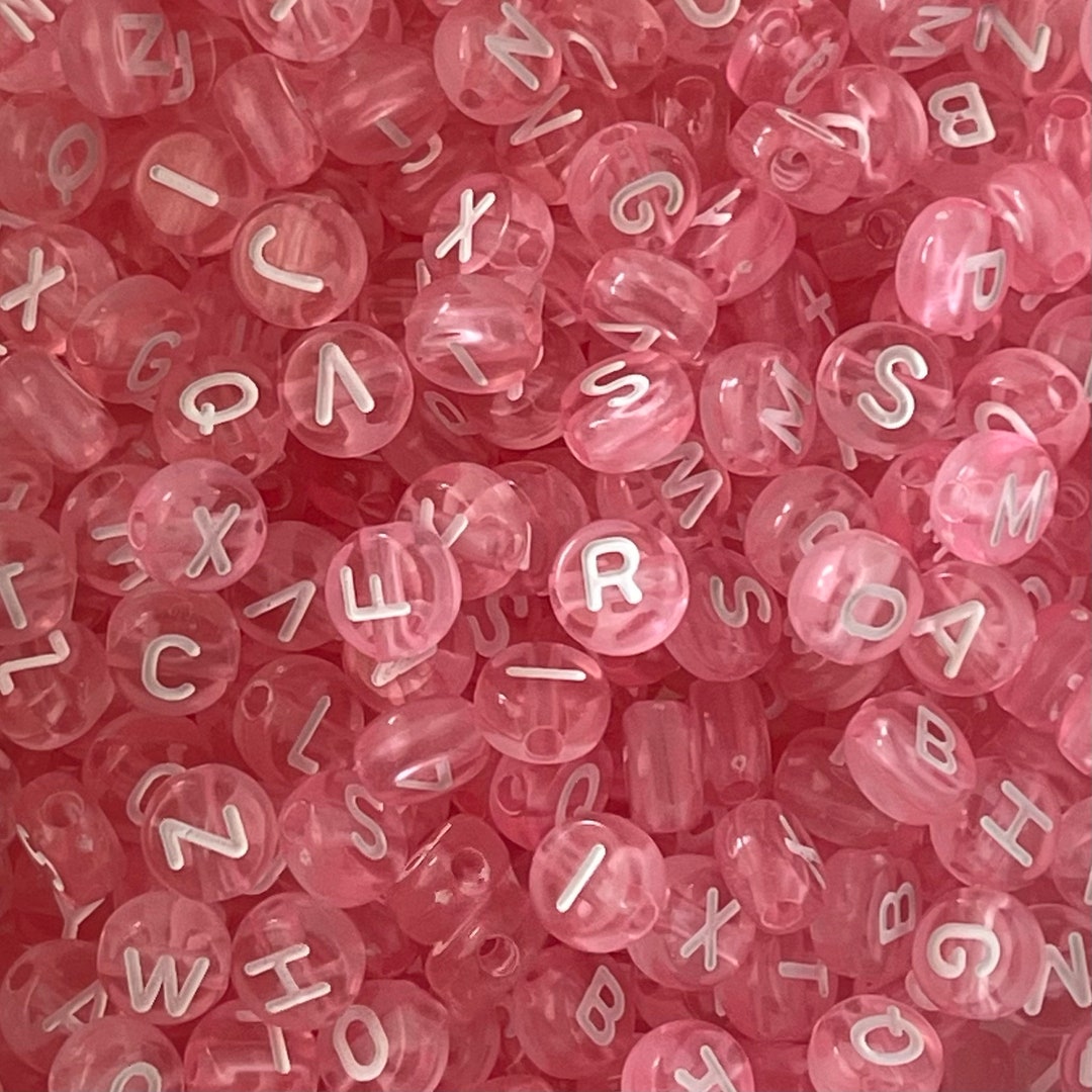 7mm Pink and White Alphabet Letter Acrylic Bead/ Round Letter Beads ...