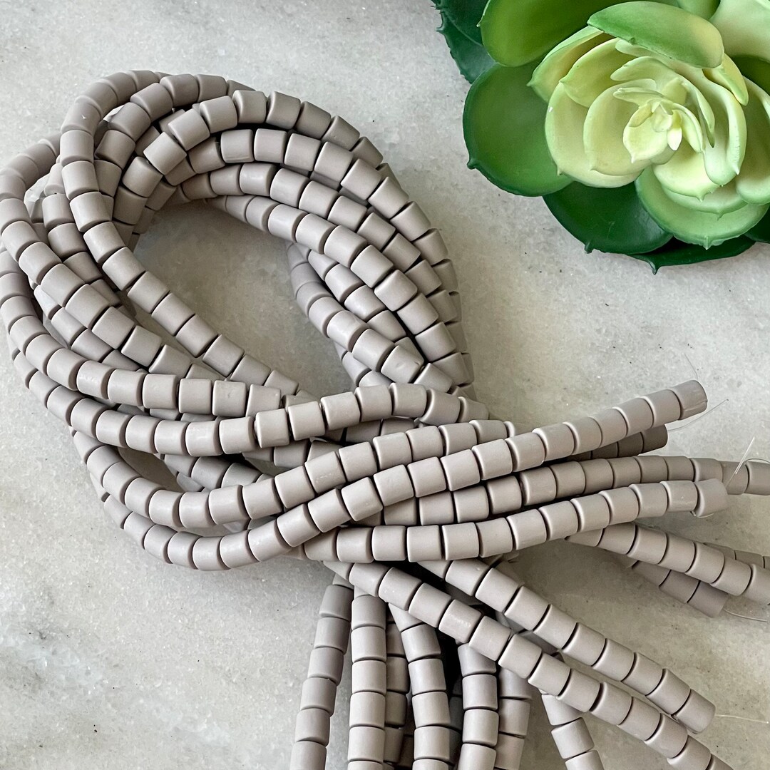 6mm Gray Greige #2 Chunky Polymer Clay Tube 15 Inch Strand / African ...