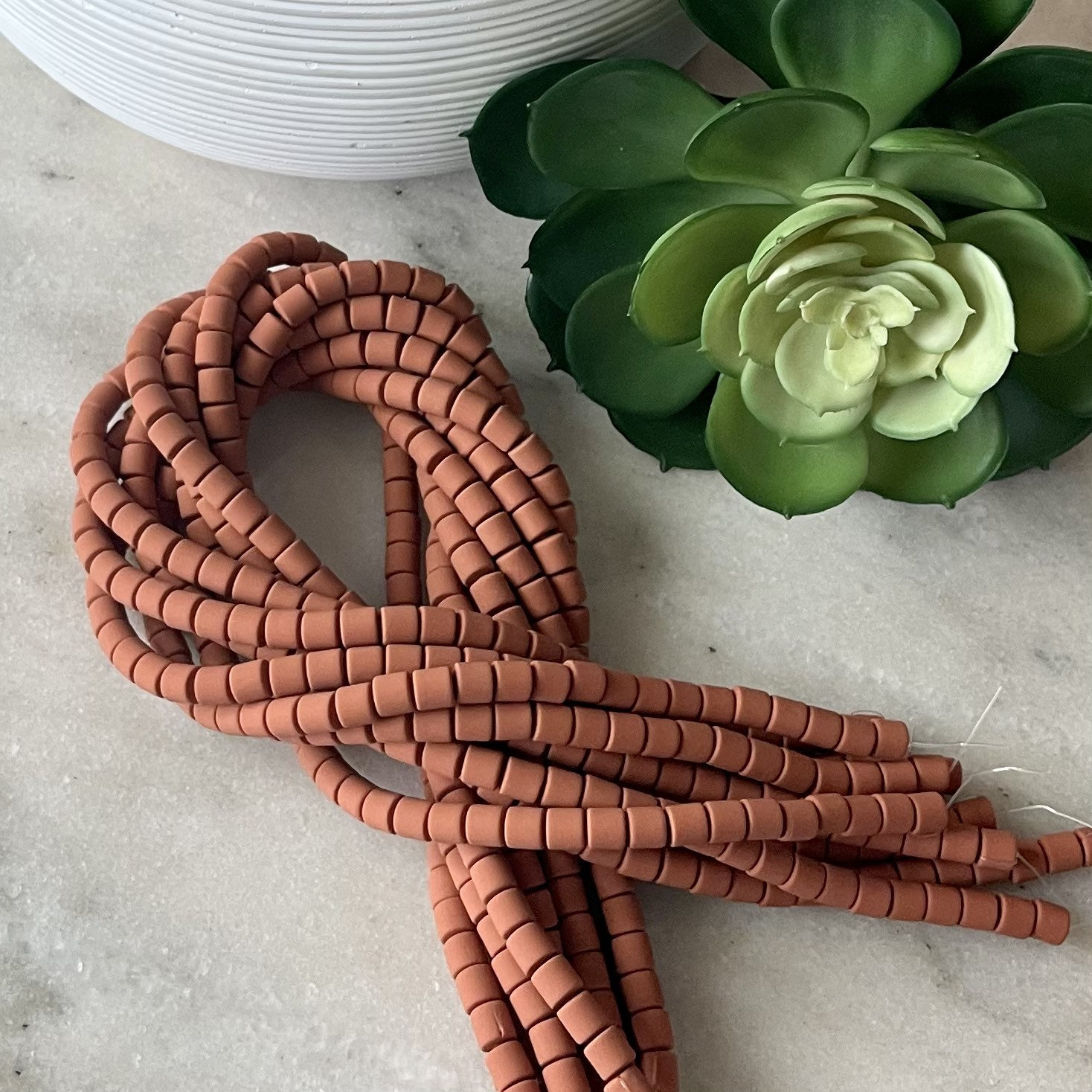 6mm Burnt Orange Sienna Chunky Polymer Clay Tube 15 Inch Strand ...