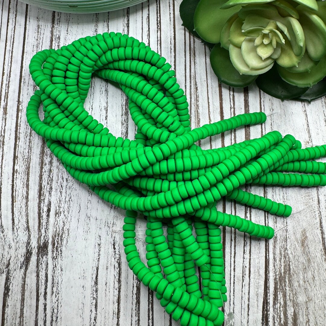 6mm X 3mm Shamrock Green Chunky Polymer Clay Rondelle 16 Inch Strand ...