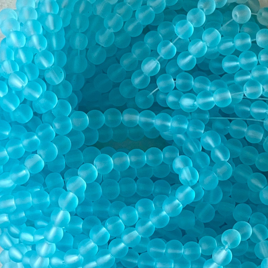 6mm Ice Blue Pale Turquoise Frosted Sea Glass Bead 31 Inch Strand ...