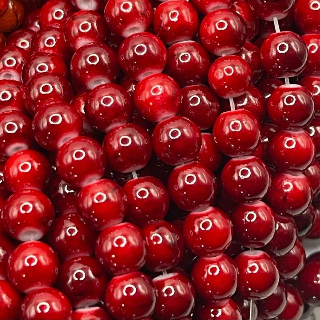 FINAL SALE*** 6mm Opaque Cranberry Marble Glass Bead 31 Inch Strand ...