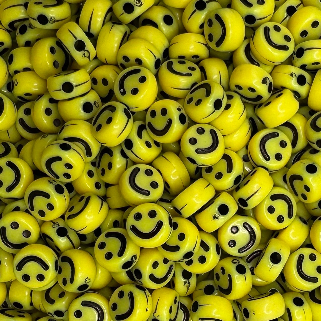 FINAL SALE 7mm Yellow Smile Emoji Accent Acrylic Bead/ Round Heart ...