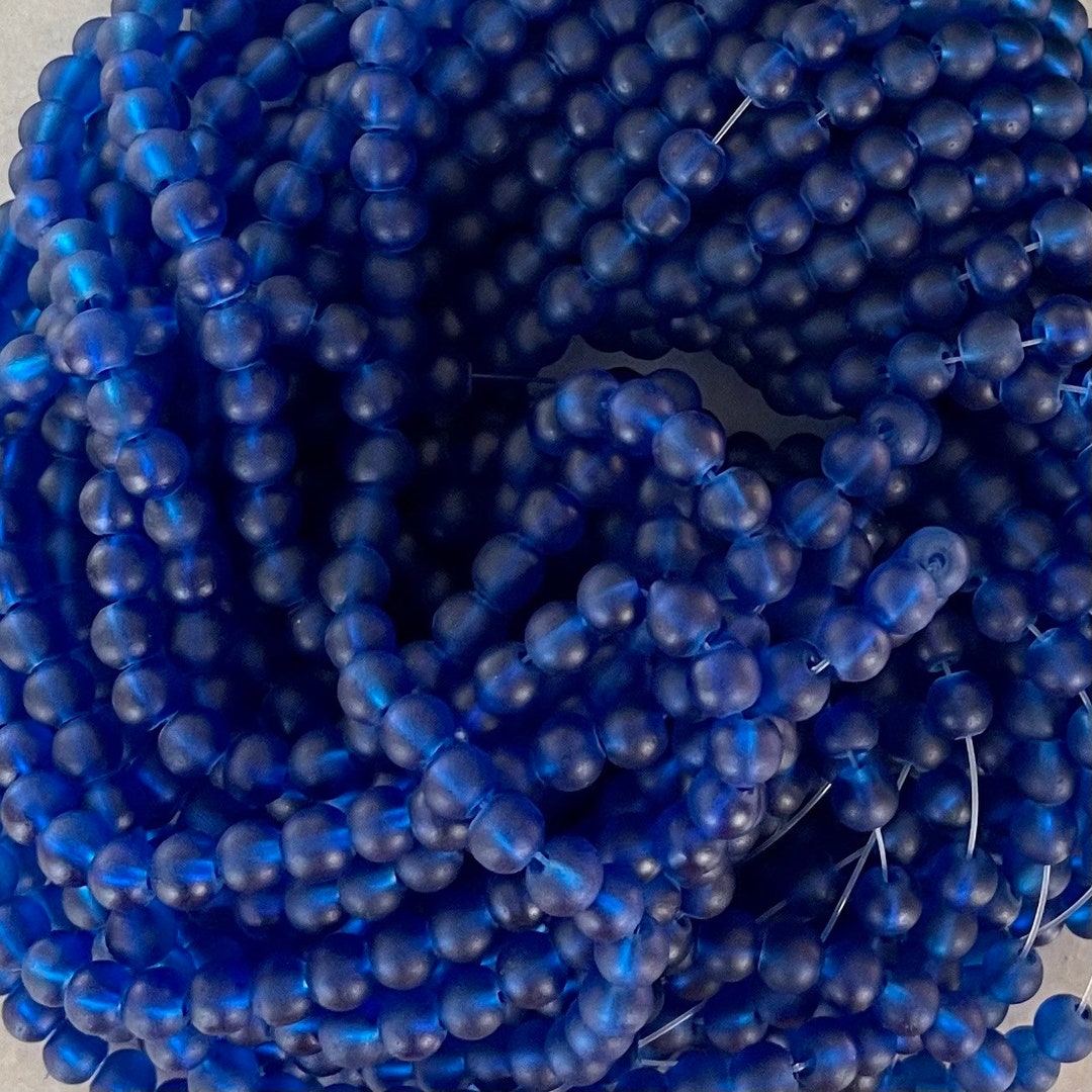 6mm Royal Blue Frosted Sea Glass Bead 31 Inch Strand / Approx 140 Beads ...