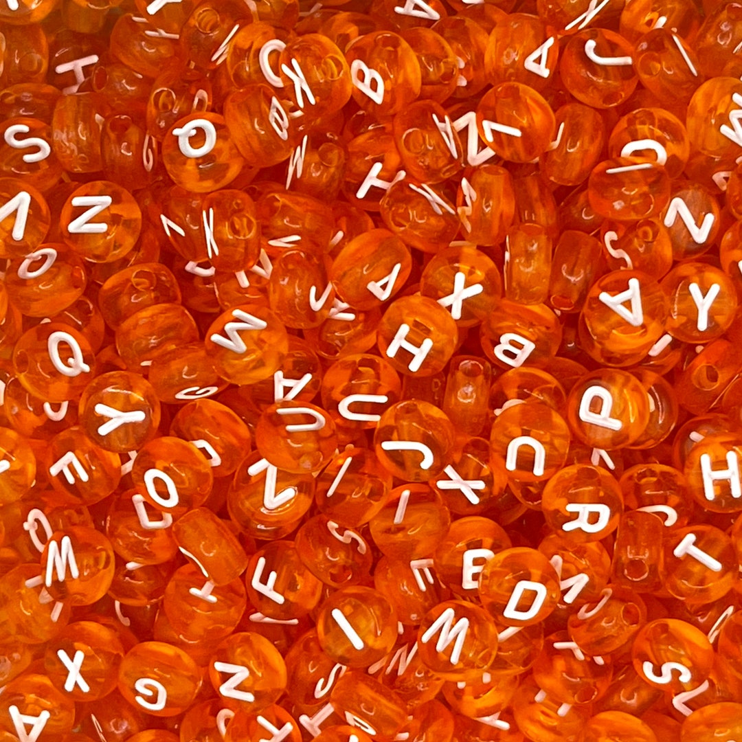 7mm Orange and White Alphabet Letter Acrylic Bead/ Round Letter Beads ...