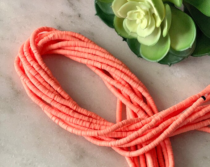 4mm Soft Orange Heishi 17.75 Inch Strand / African Disk / Soft Polymer ...