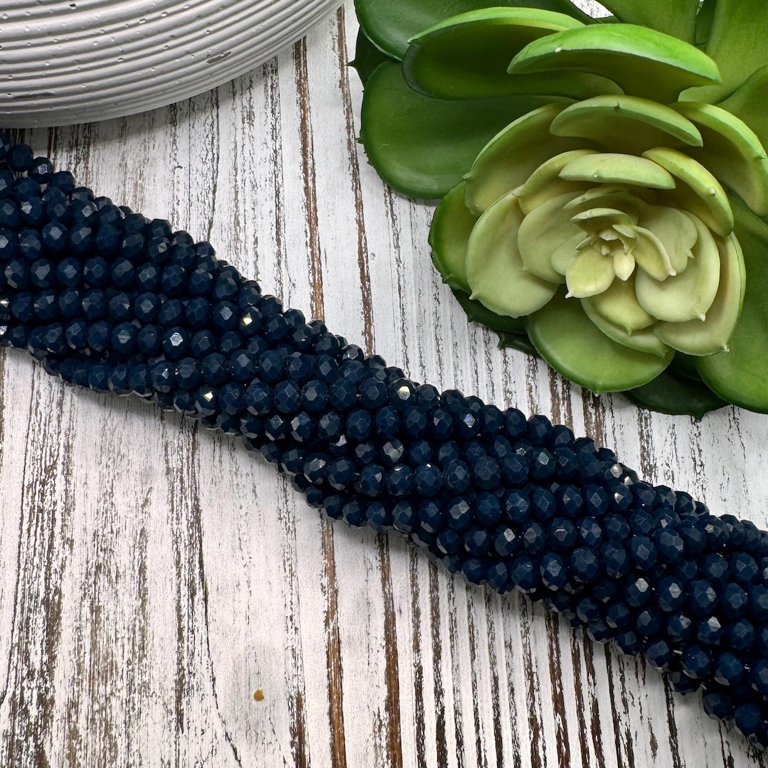 6mm X 5mm Round Faceted Deep Sea Blue Opaque Crystal Glass Bead 17 Inch ...