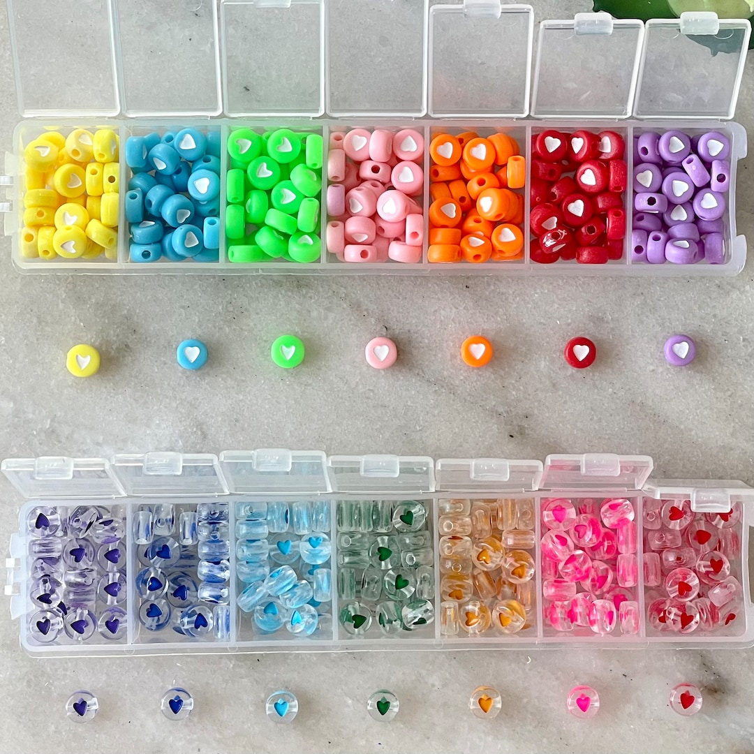 7mm Rainbow Heart Letter Acrylic Bead Kit/ Round Heart Beads/ Acrylic ...